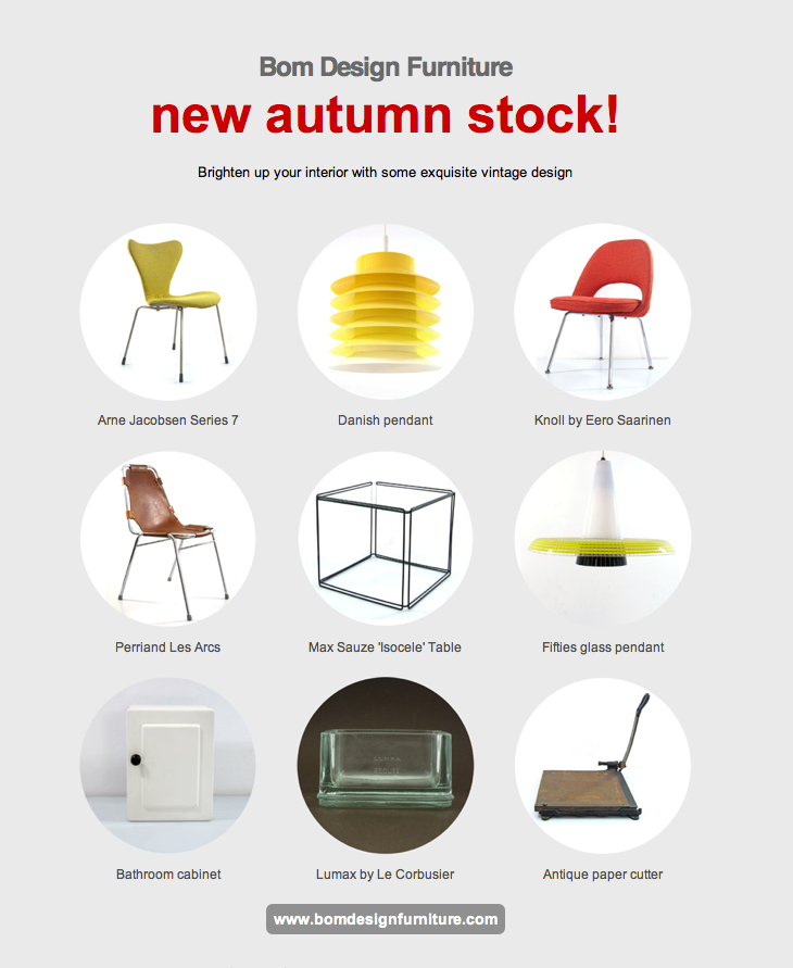 Newsletter - Bom Design Furniture - Vintage Retro 50s 60s Chairs Lamps
